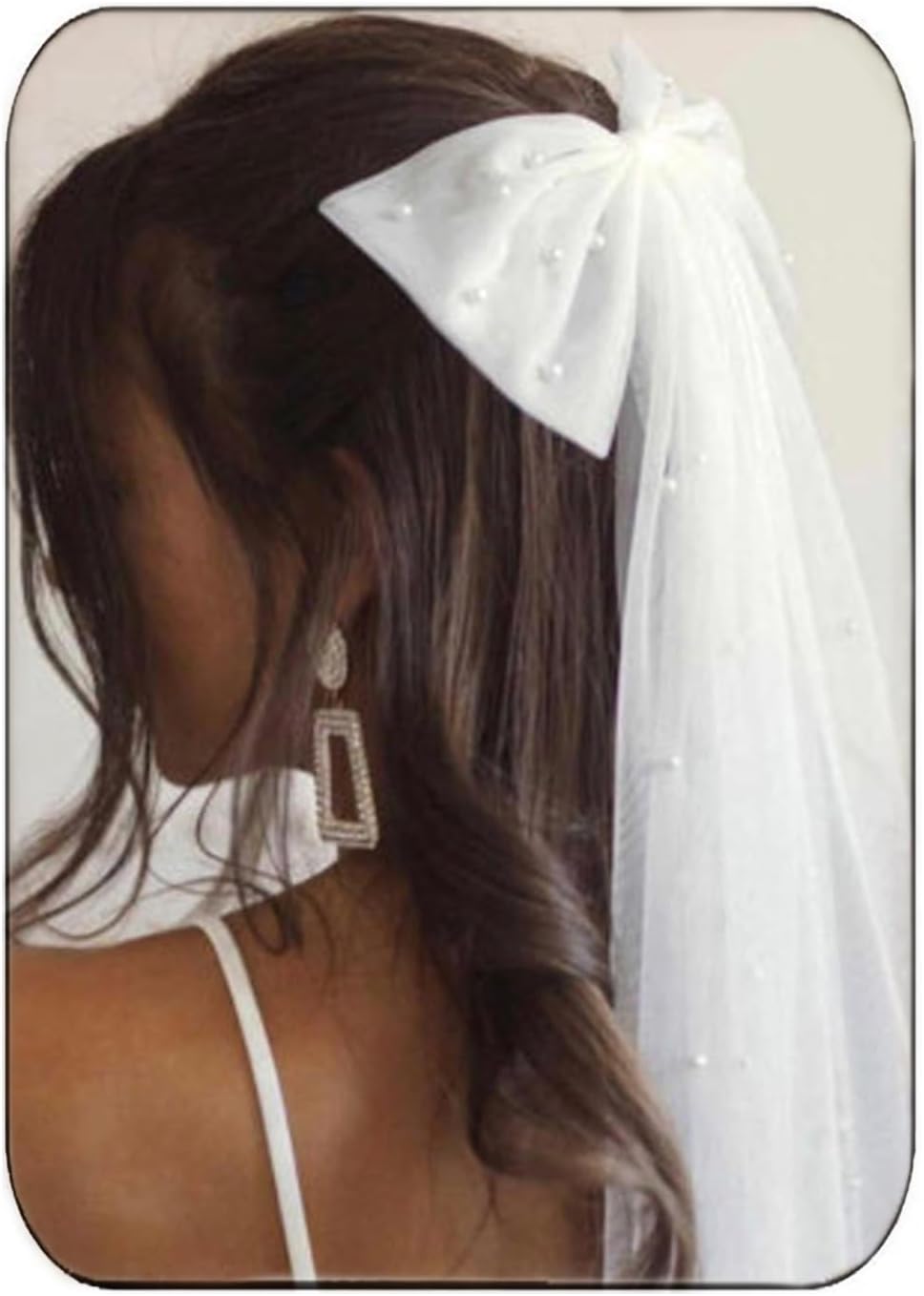 Amazon.com: JONKY Wedding Bow-Knot Veil White Pearl Hair Clip Tulle ...