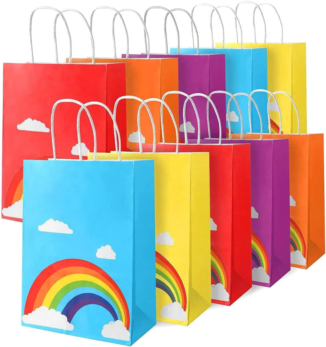 JOYSKY Rainbow Party Bags - 10 Pcs Kraft Paper Bags With Handles, 6.3x3 ...