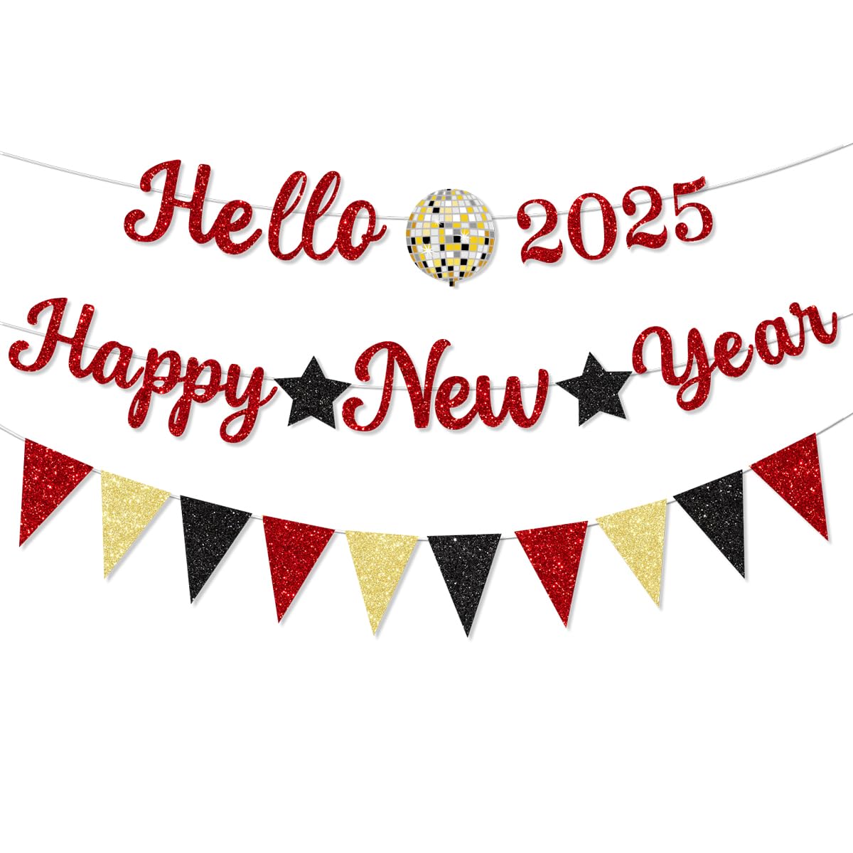 Amazon.com: 2025 Happy New Year Banner Red Letter Glitter Hello 2025 ...