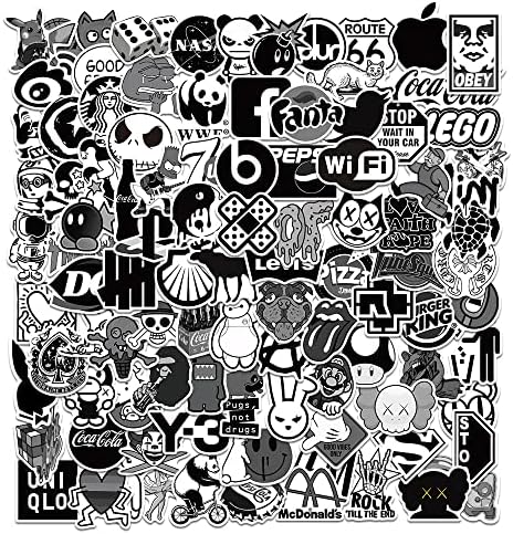 100PCS Black White Cool Stickers Pack, Waterproof Vinyl Stickers ...
