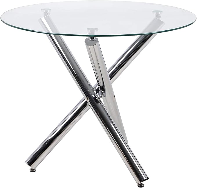JEFFORDOUTLET Round Dining Table, 90 cm Glass Safe Table Top with ...