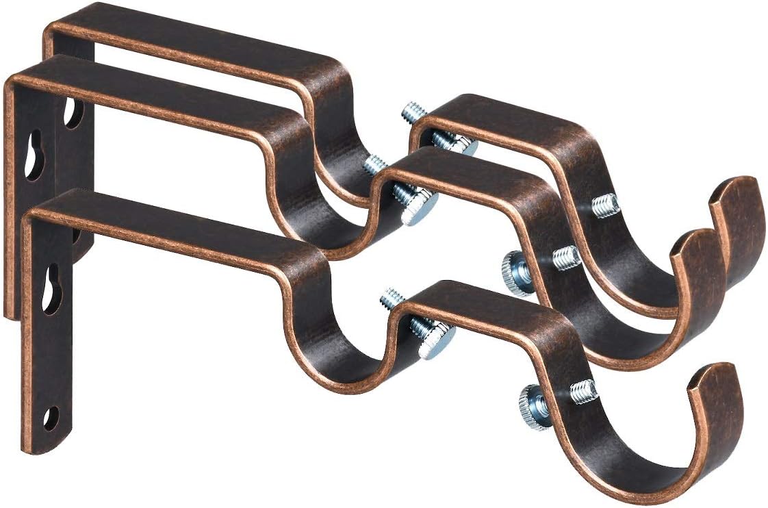 Amazon.com: Double Curtain Rod Hanging Brackets Havy Duty 3Pcs Metal ...