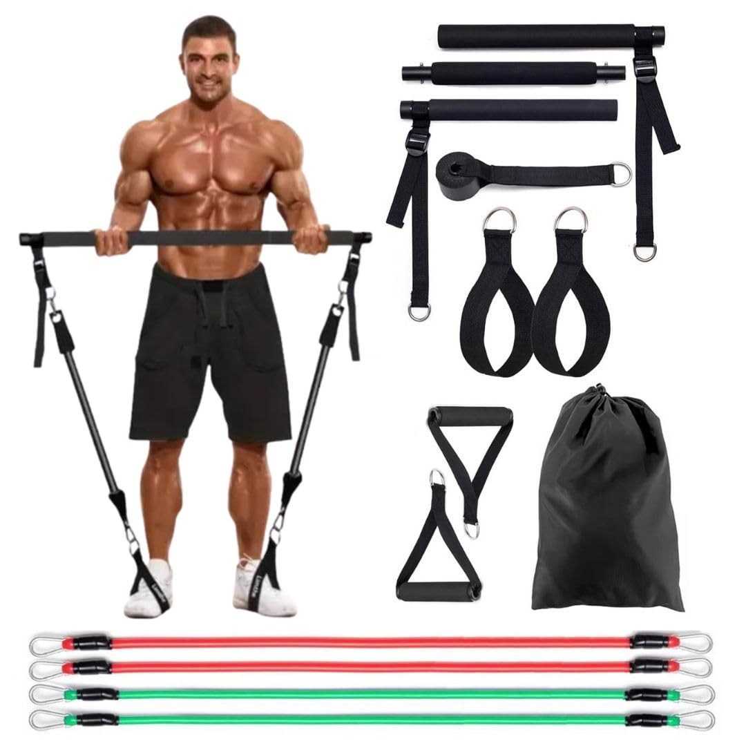 Pilates Bar Kit, 3-Section Pilates Bar with Resistance Bands, Workout ...