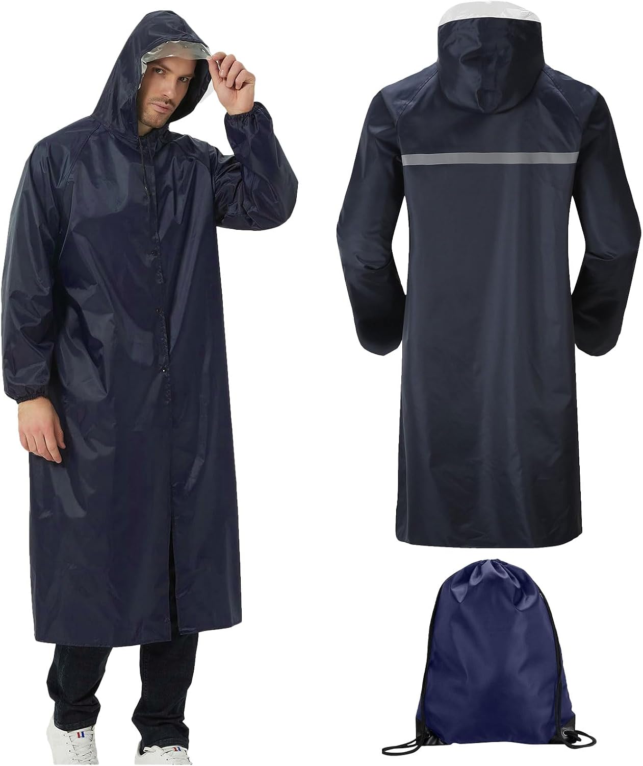 WUERKIYA Men's Long Waterproof Raincoat with Hood, Raincoat Lightweight ...