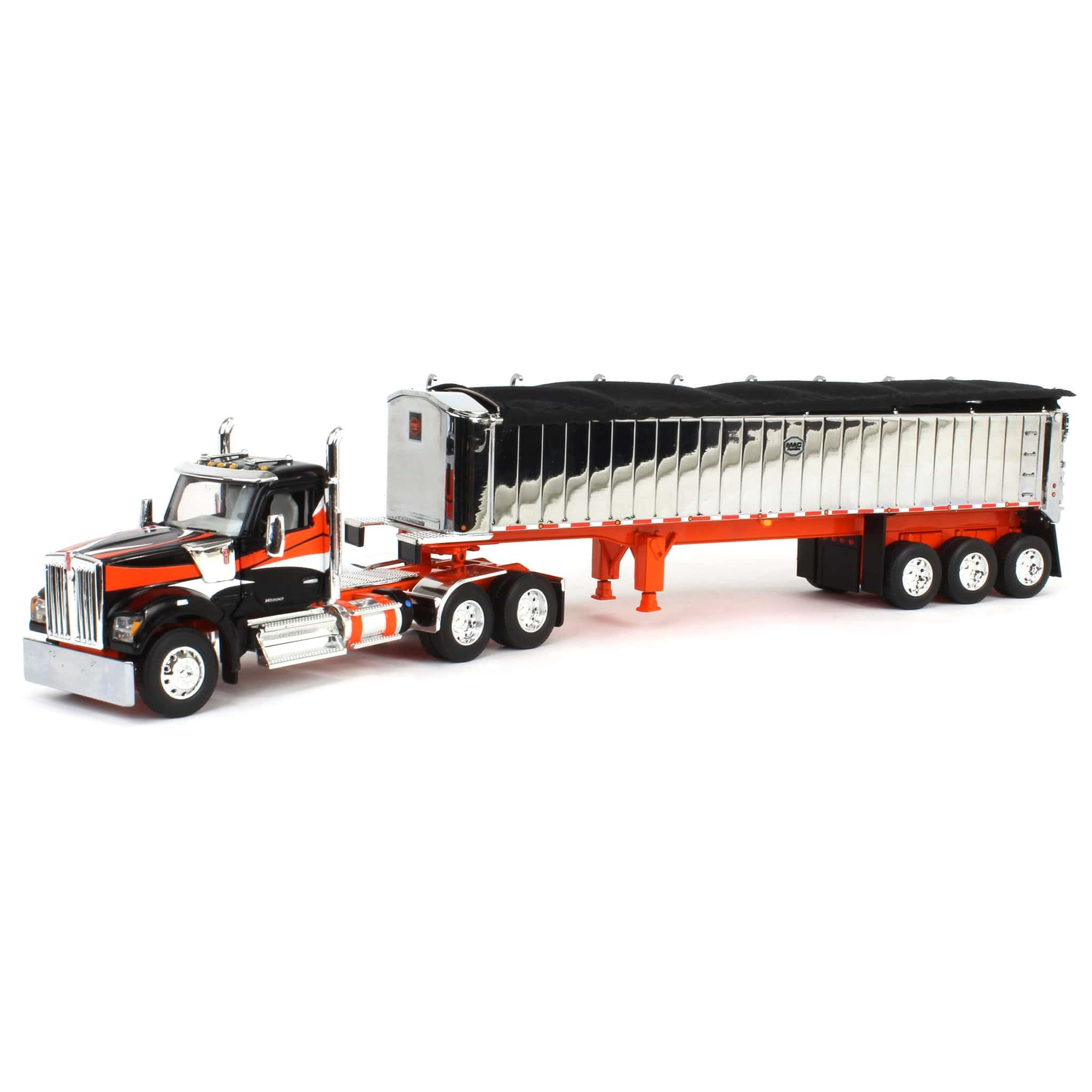 Amazon.com: DCP First Gear 1/64 Black and Orange Kenworth W990 with ...