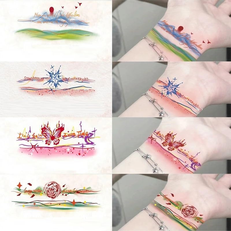 15 Pcs Personalized Wrist Temporary Tattoo For Women, Realistic Tattoo ...