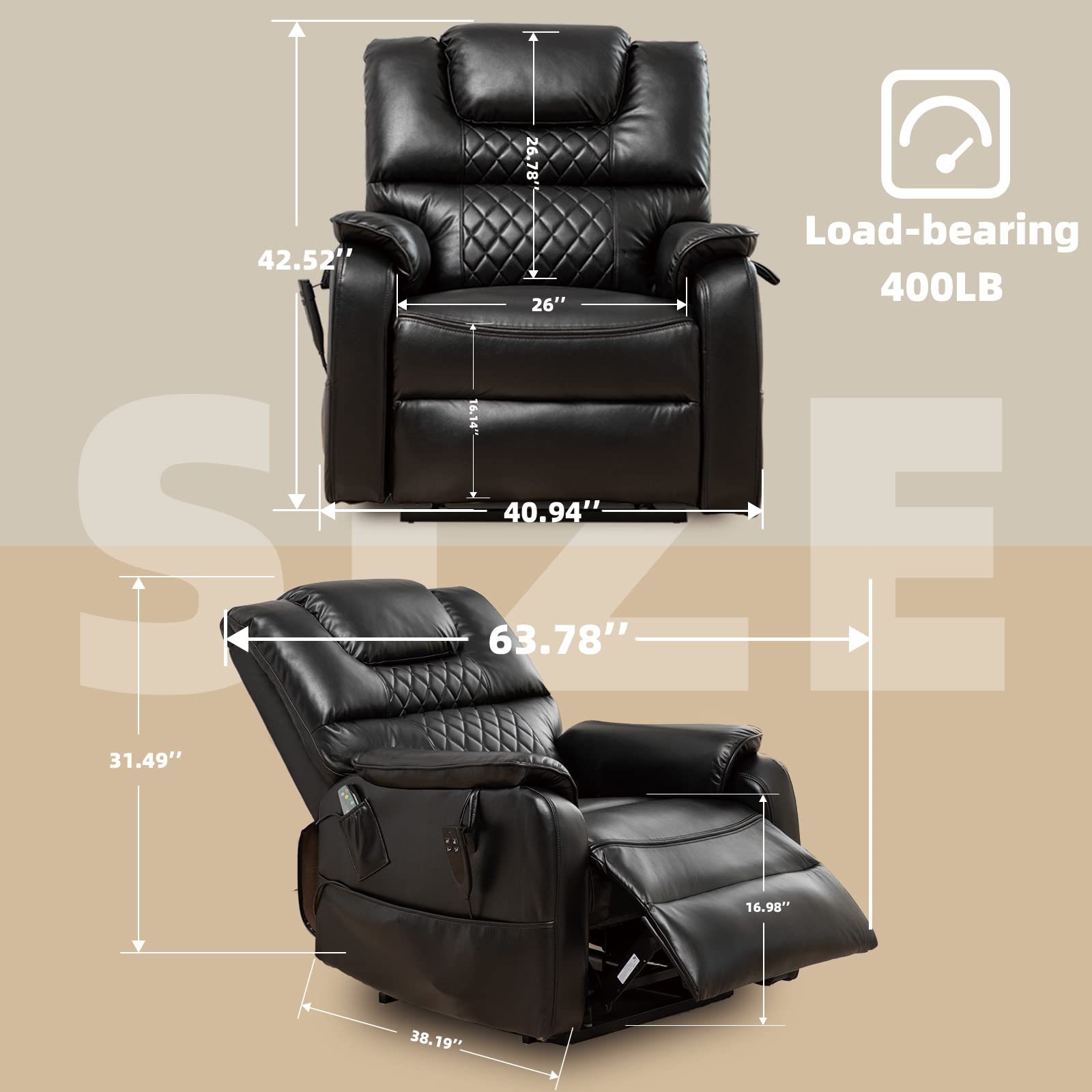 Cobplns 180°Lay Flat Recliner with Massage&Heating Power Lift Chairs ...