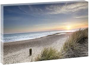 Amazon.de: Querfarben Bild auf Leinwand Sonnenuntergang an der Nordsee, 120 x 80 cm, Farbig ...
