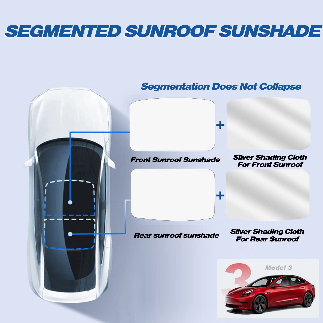 TUCAREST Fit for 2017-2020 Tesla Model 3 Front and Rear Roof Sunshade ...