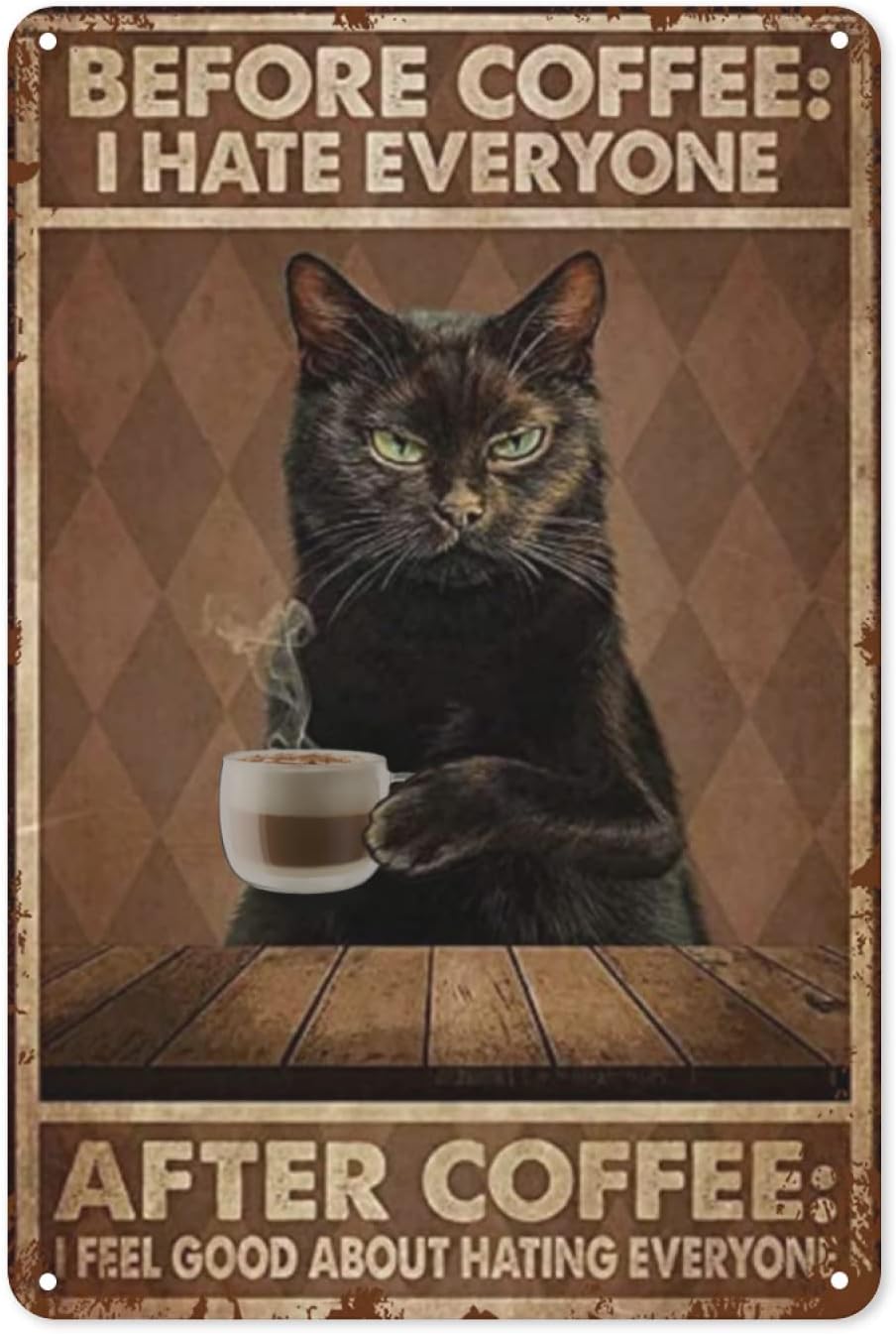 Amazon.com : Funny Coffee Sign Retro Cat Posters Vintage Metal Tin Sign ...