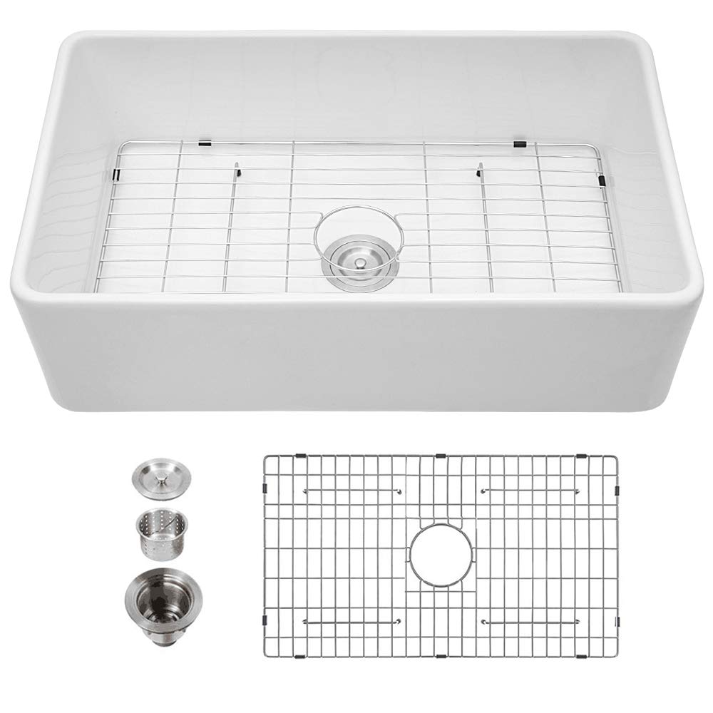 36 Inch White Farmhouse Sink - Kichae 36"L x 20"W Farm Kitchen Sink ...