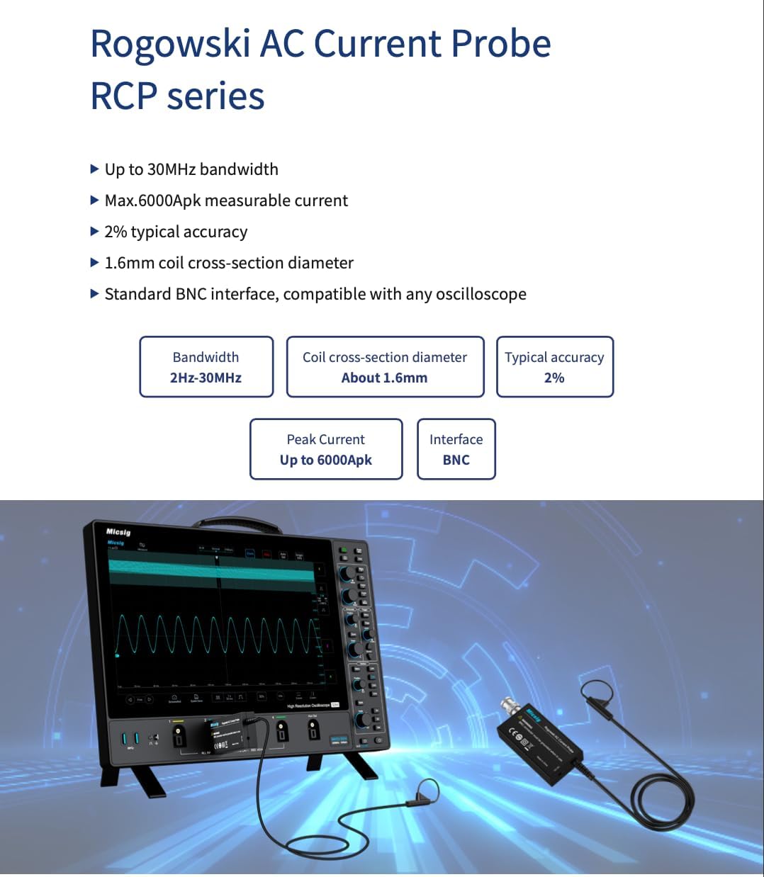Snapklik.com : Rogowski AC Current Probe Current RCP600XS Oscilloscope ...