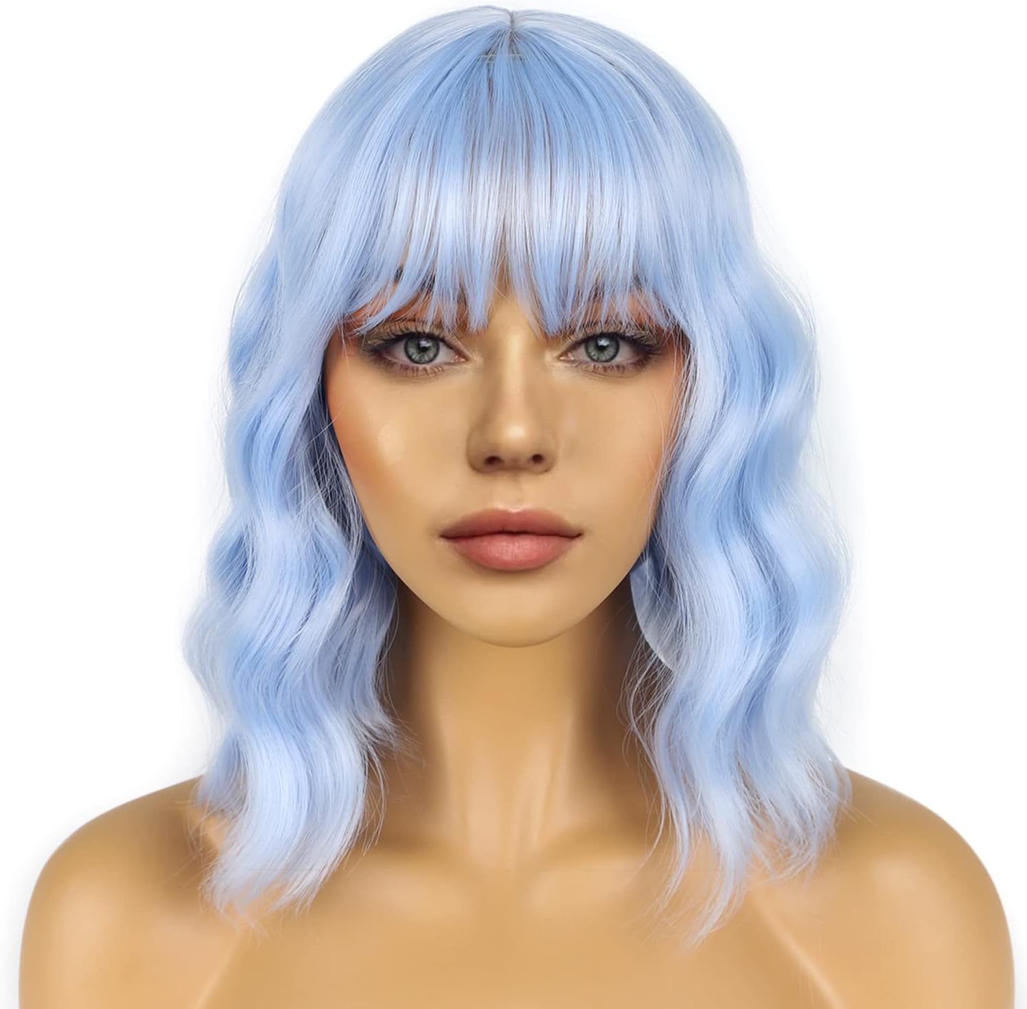 Amazon.com: Light Blue Wigs for Women Long Curly Wave Wig Synthetic ...