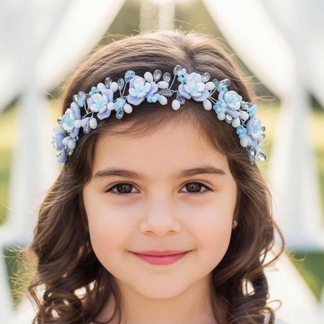 Amazon.com : Campsis Blue Flower Girls Hair Accessories, Crystal ...