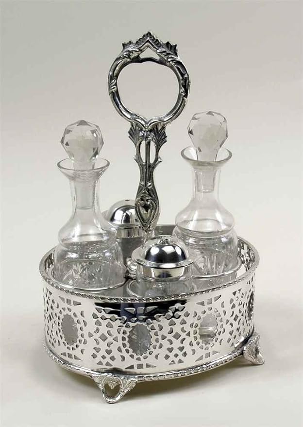 Amazon.com | 4- Pc Glass Cruet Set w Metal Stand: Condiment Pots: Mixed ...