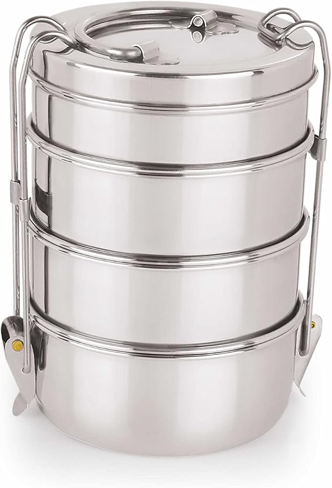 Amazon.com: Neelam Stainless Steel Four Compartment Tiffin Box with Lid ...