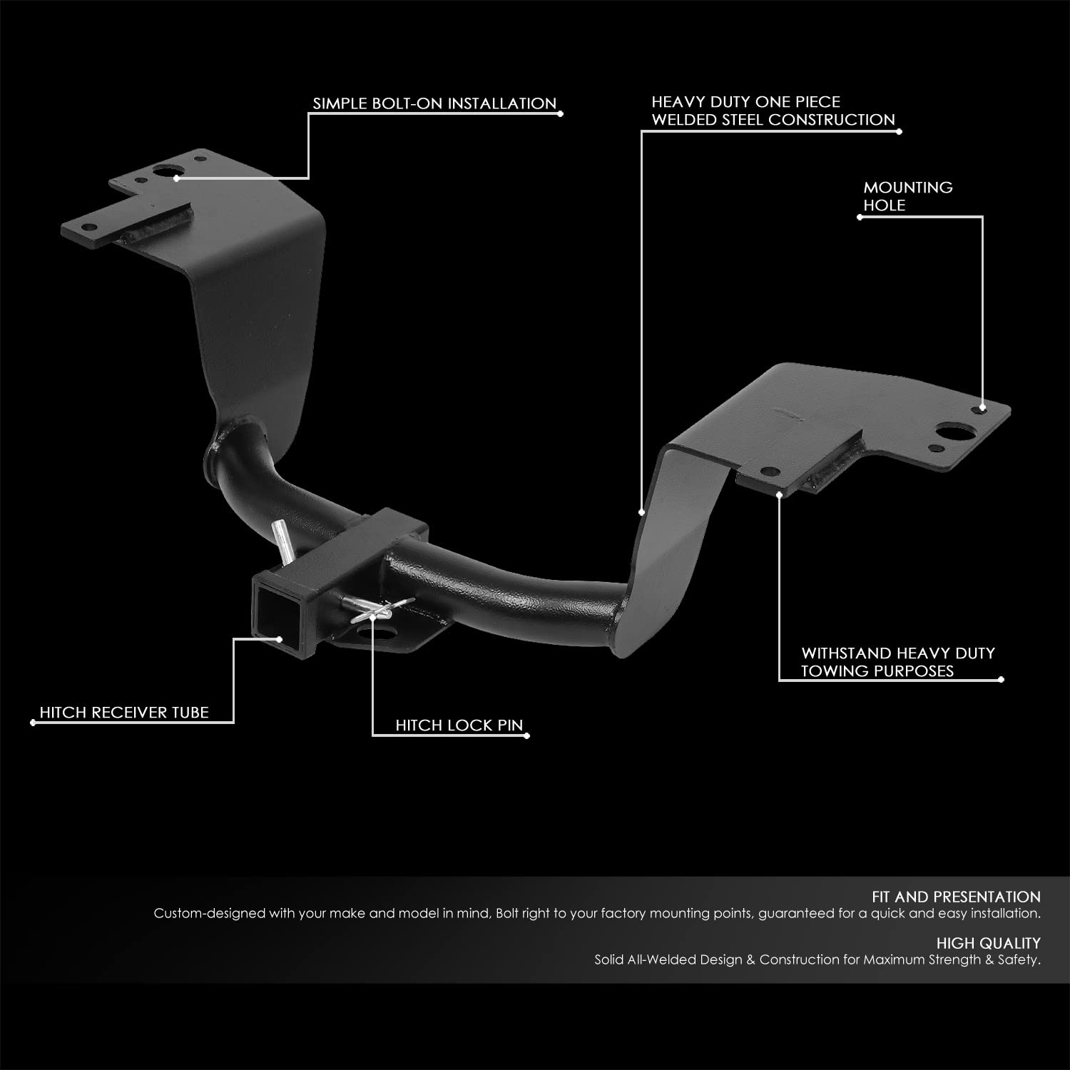 DNA Motoring TH-N-038 2'' Class 3 Steel Tow Hitch Receiver w/Hitch Lock ...