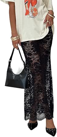 Jupes longues en dentelle Y2k pour femme - Jupe longue transparente ...