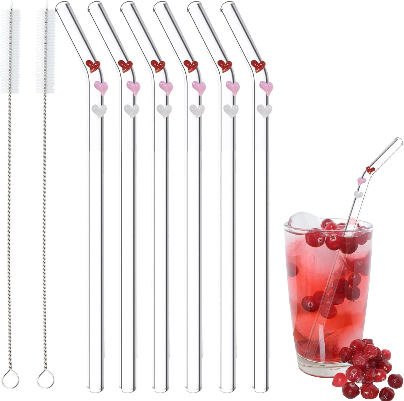 Amazon.com: 6 Pcs Reusable Glass Straws With Design,Colorful Heart on ...
