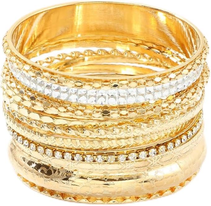 Amazon.com: COLORFUL BLING Boho Indian Gold Chunky Stackable Bracelets ...