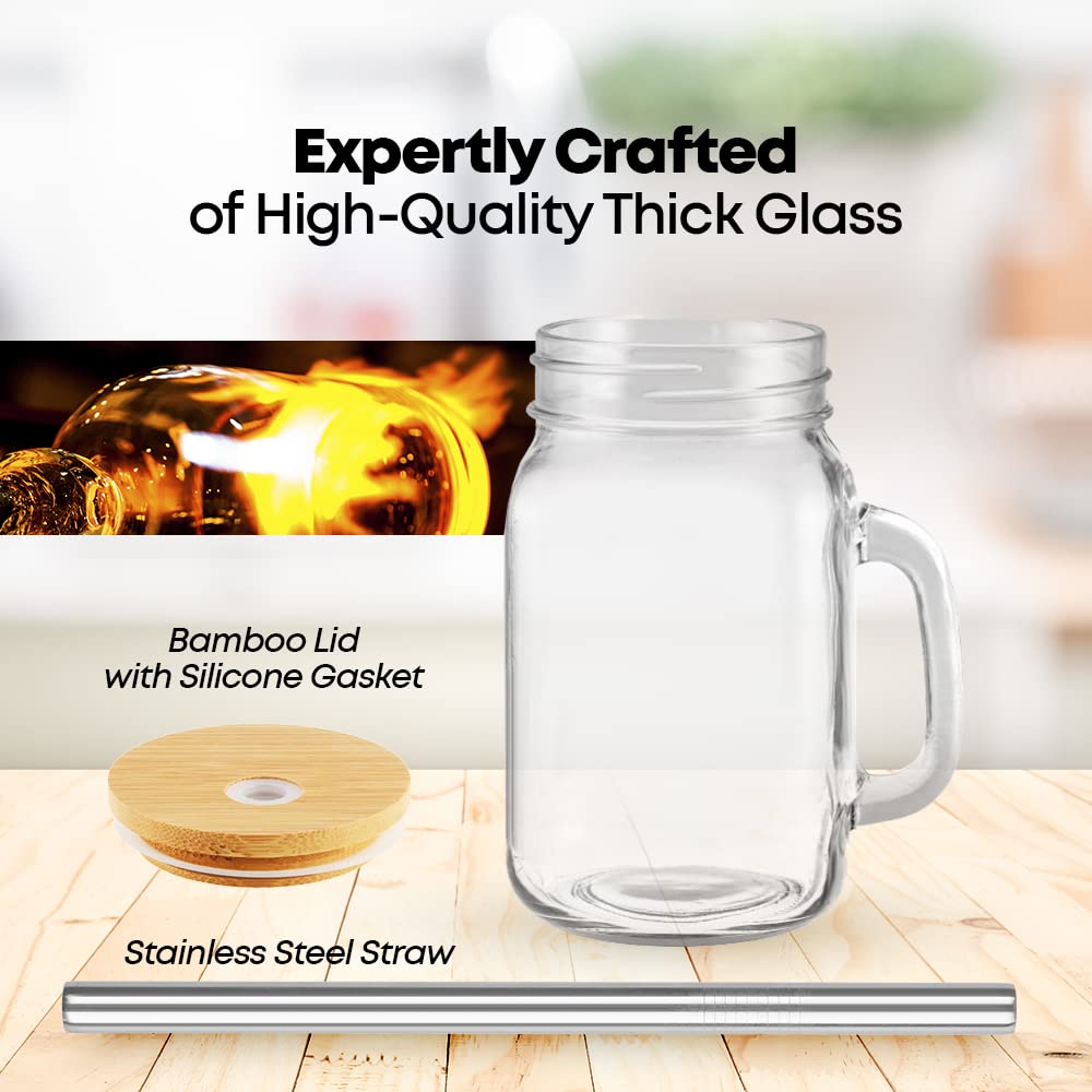 Mason Jars Cup Drinking Glasses, Set of 4 - 16oz Glass mason jar with ...