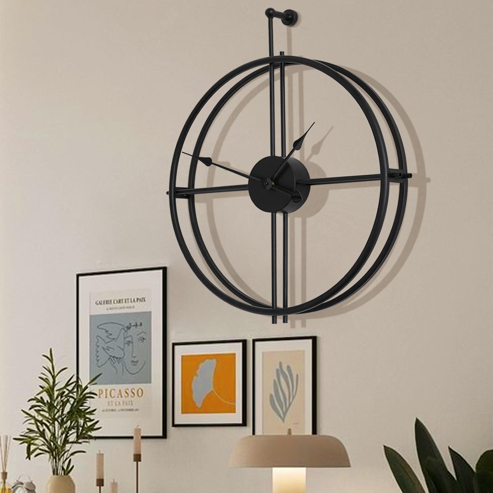 3D Metal Wall Clock 24 inch Minimalism Clock Industrial Black Wall ...