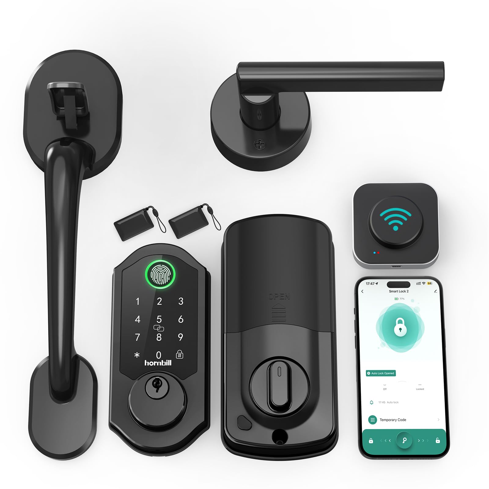 WiFi Front Door Lock Gateway Sets: Hornbill Smart Lock with Handles ...