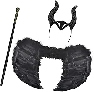 DECARETA Ali di Angelo Nero con Cinghie Elastiche, Scettro Reale ...