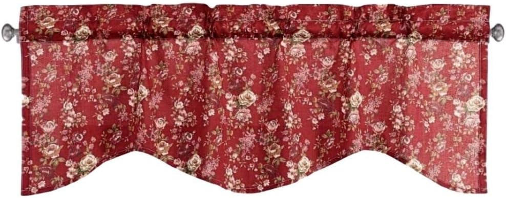 Amazon.com: Tache Cotton Burgundy Floral Sheer Scalloped Window ...