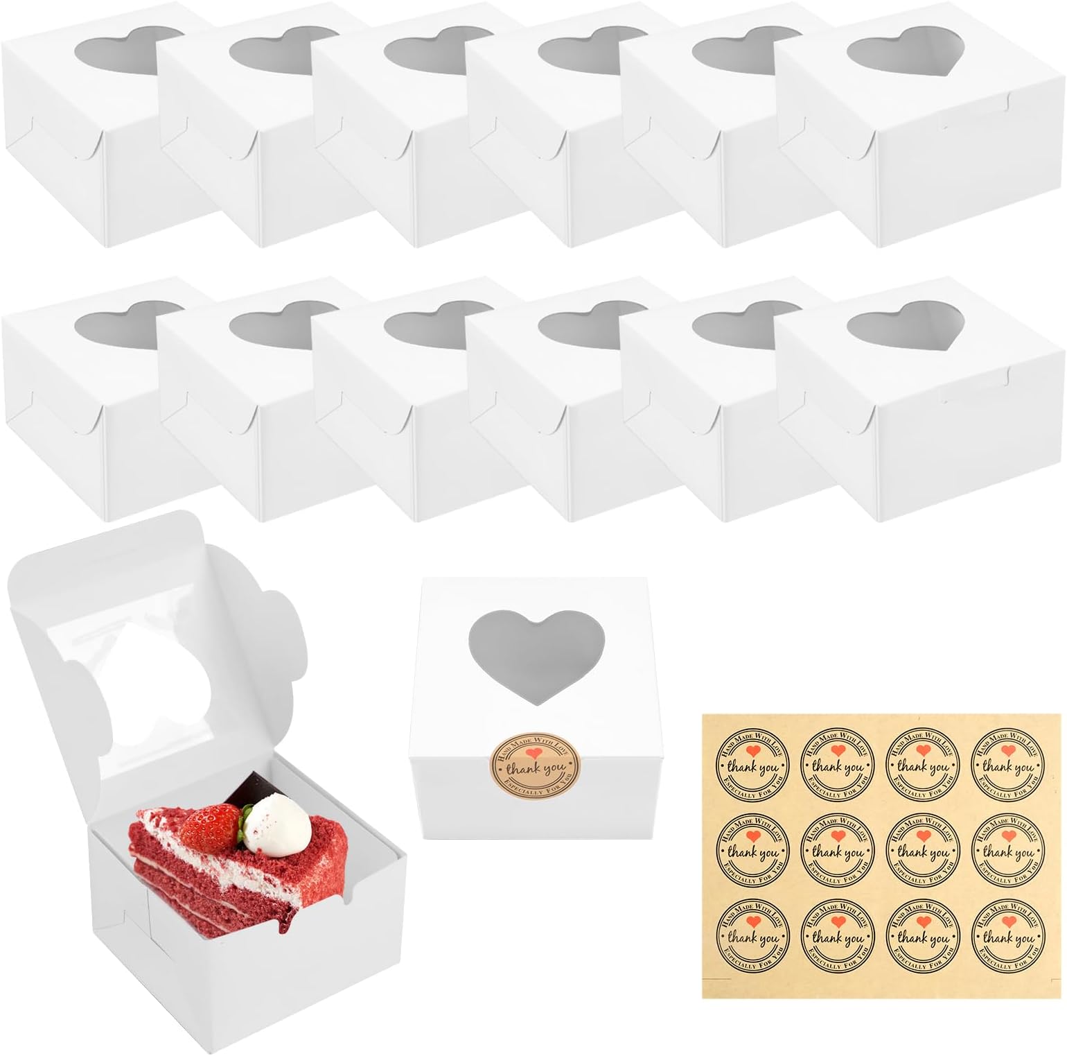 JOYSKY 12 Pcs Individual Cupcake Boxes White Single Cake Boxes with ...
