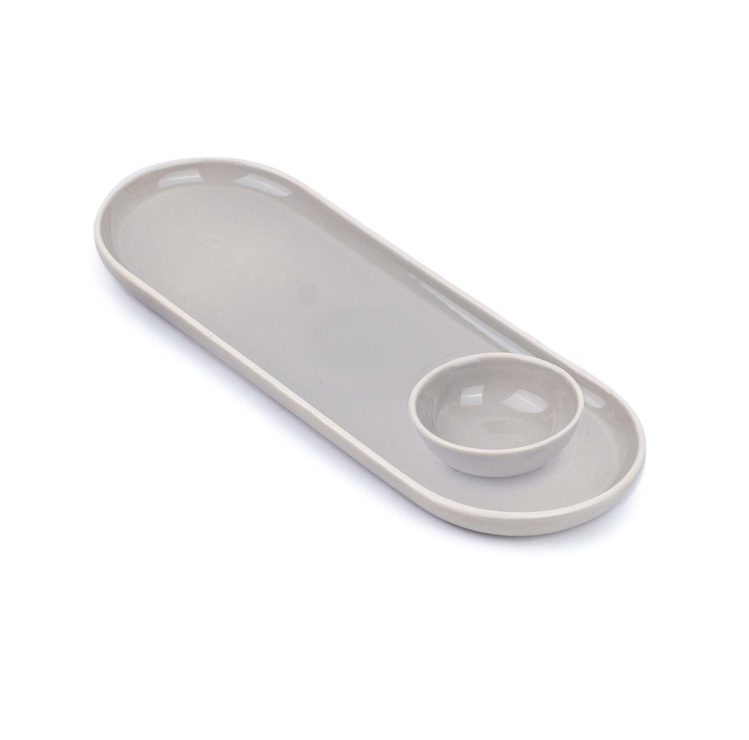 Buy Shay Large Oblong Ceramic Serving Platter, Grey Oblong Modern ...