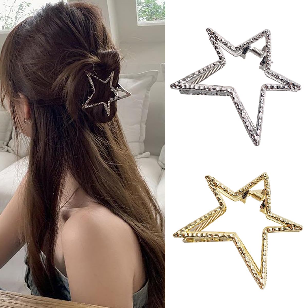 Amazon.com : Star Hair Claw Clips Gold Silver Hair Clips Star-Shape ...