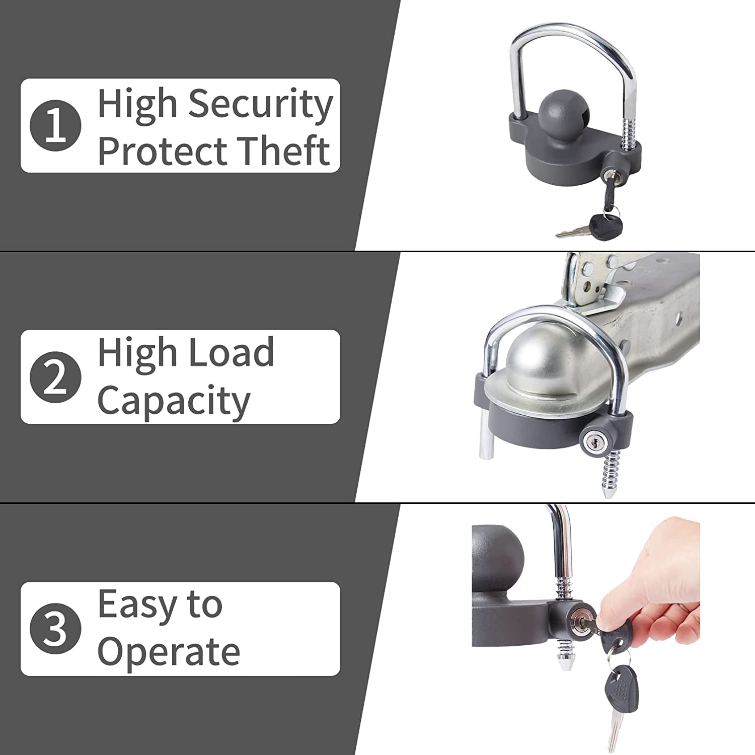 METOWARE Keyed Alike Trailer Coupler Lock Universal Adjustable Steel ...