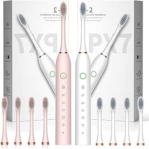 Amazon.com: 2 Pack Electric Toothbrush for Adults, with 8 Brush Heads, 6 Modes 42000vpm, Sonic ...