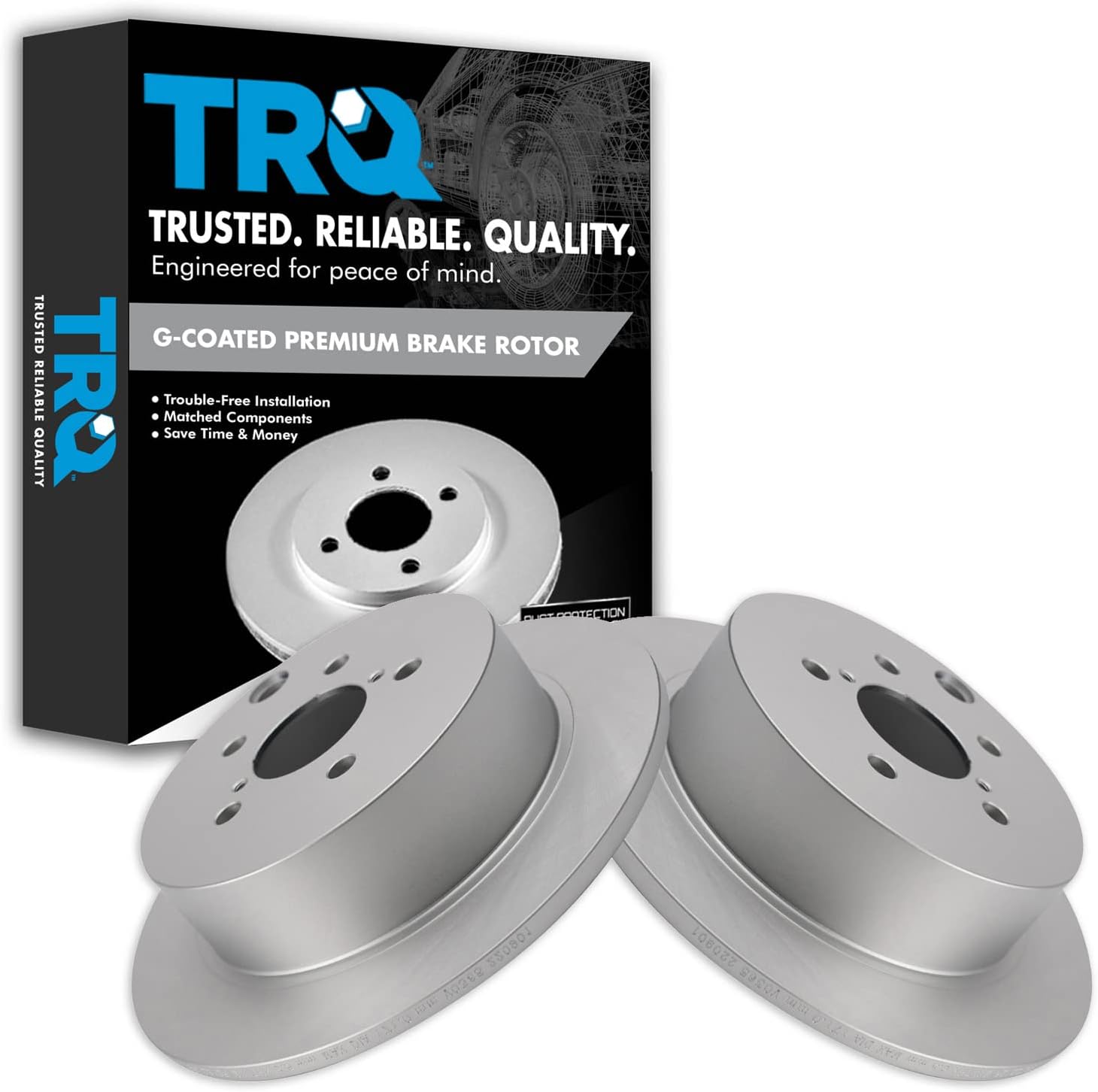 Amazon.com: TRQ Rear Brake Rotors Set Solid Premium G-Coated Compatible ...
