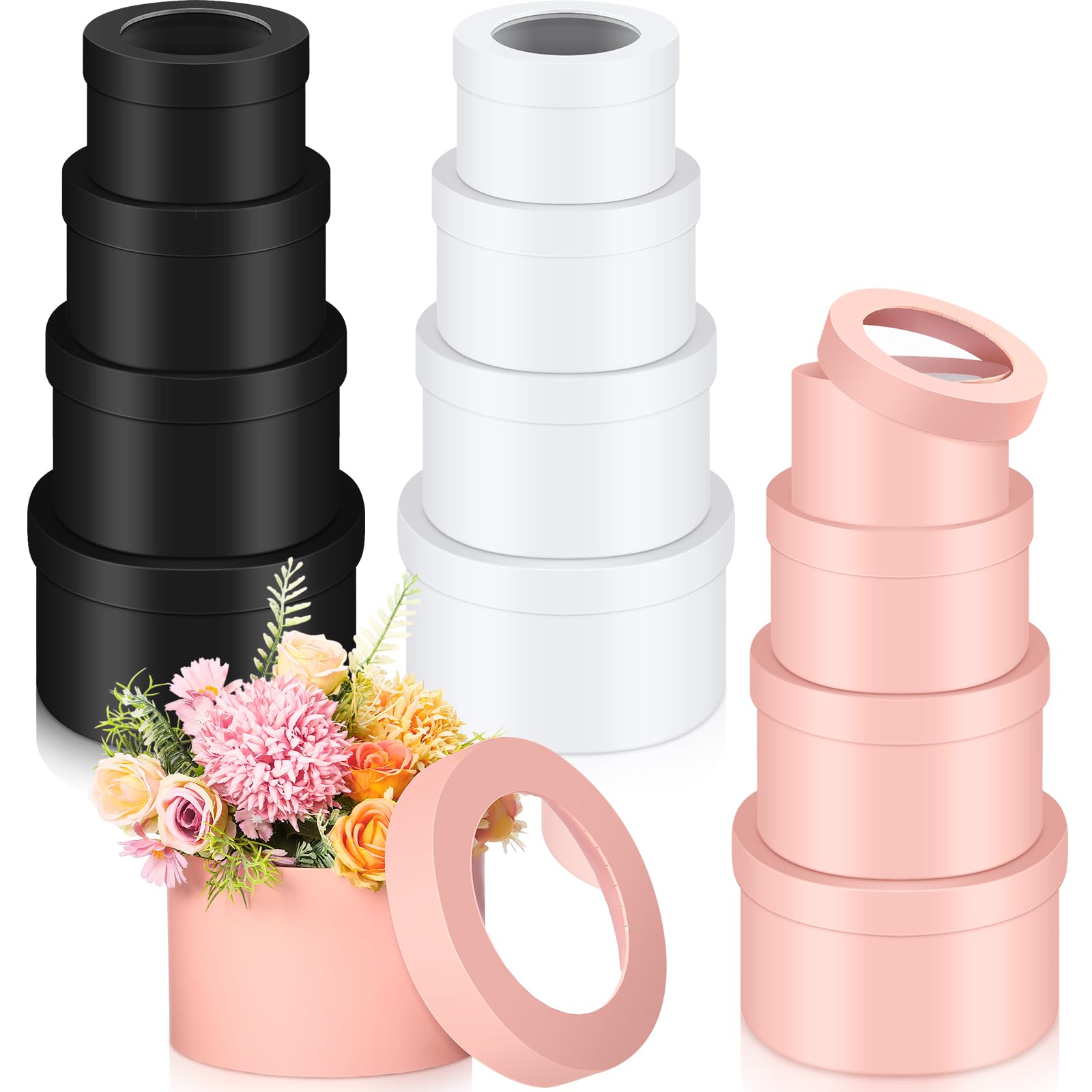 Amazon.com: Weekgrat Set of 12 Round Flower Boxes with Clear Lids 4 ...