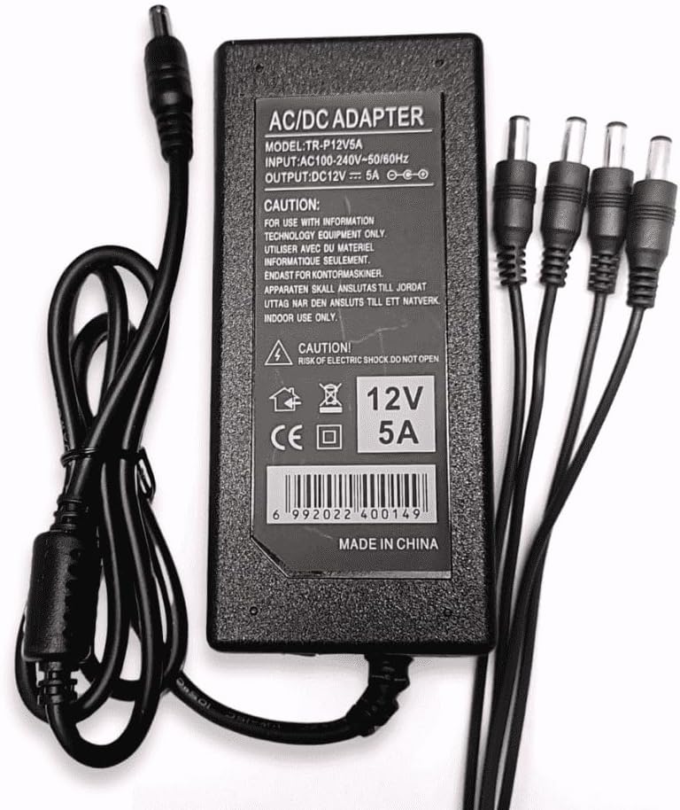 Qvis 12V 5A 4-Way CCTV Camera Power Supply with UK 3-Pin Power Lead PSU ...