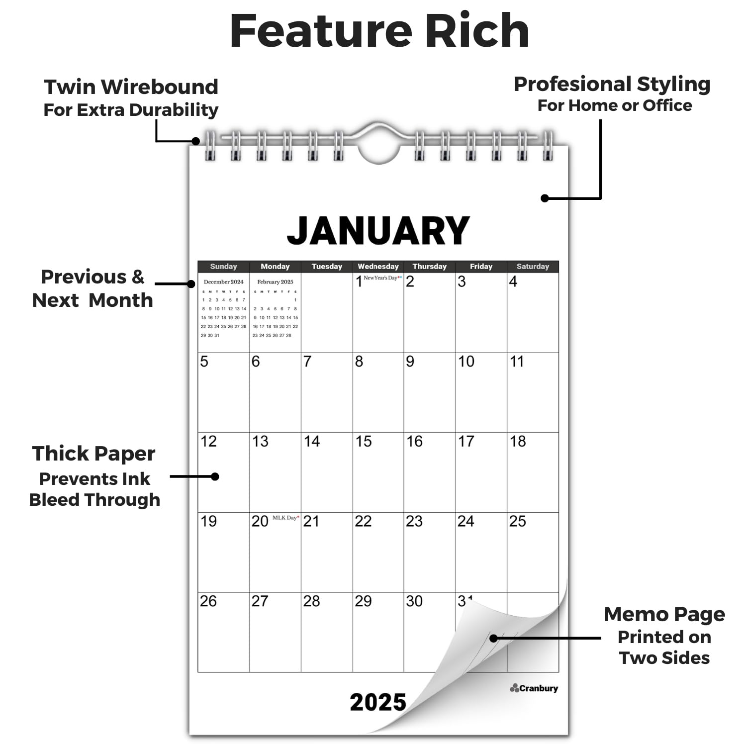 Snapklik.com : Small Wall Calendar 2025, 55x85" Mini Notepad Calendar ...