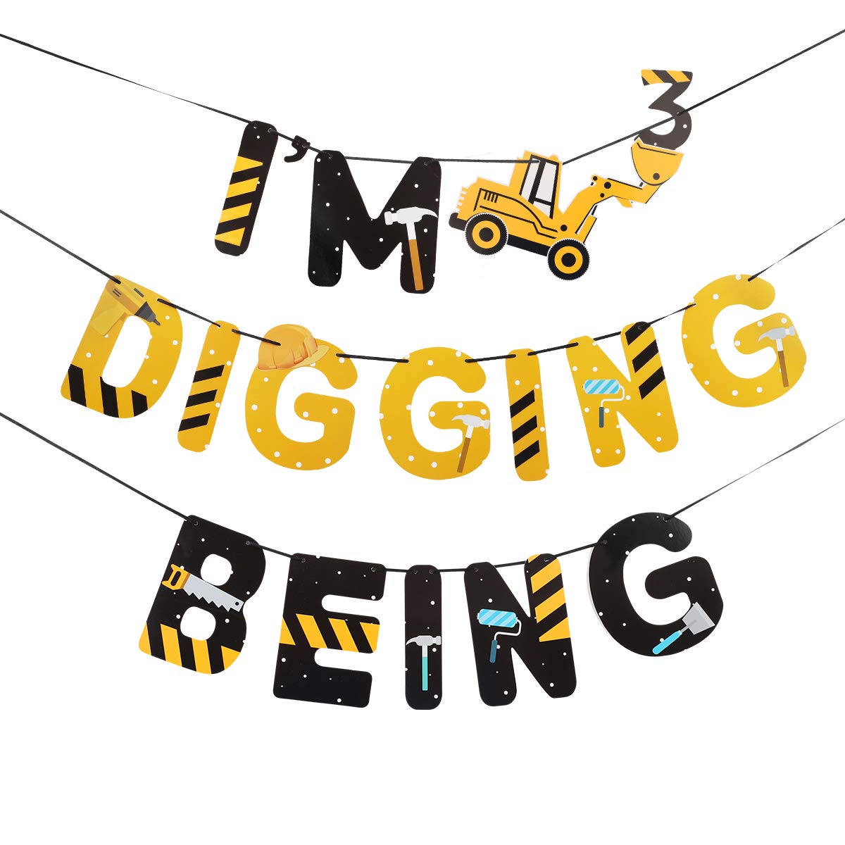 Buy Luxiocio Im Digging Being 3 Birthday Banner, Construction Themed ...