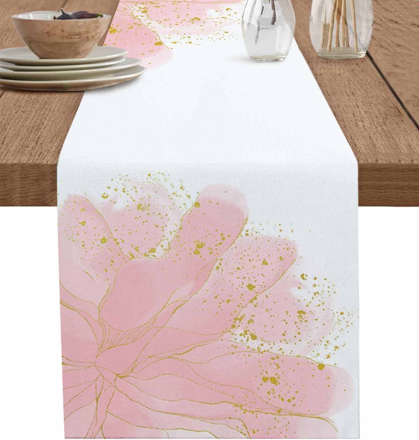Amazon.com: Blush Pink Gold Table Runner-Cotton Linen- 36 Inch Holiday ...