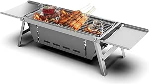 GENCAM Portable Barbecue Grill, Stainless Steel Folding Charcoal Grill, Portable BBQ Grill for ...
