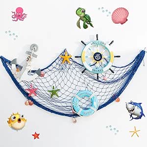 Amazon.com: Qesonoo Cotton Fishing Net Decorative 79 Inch Beach Themed ...