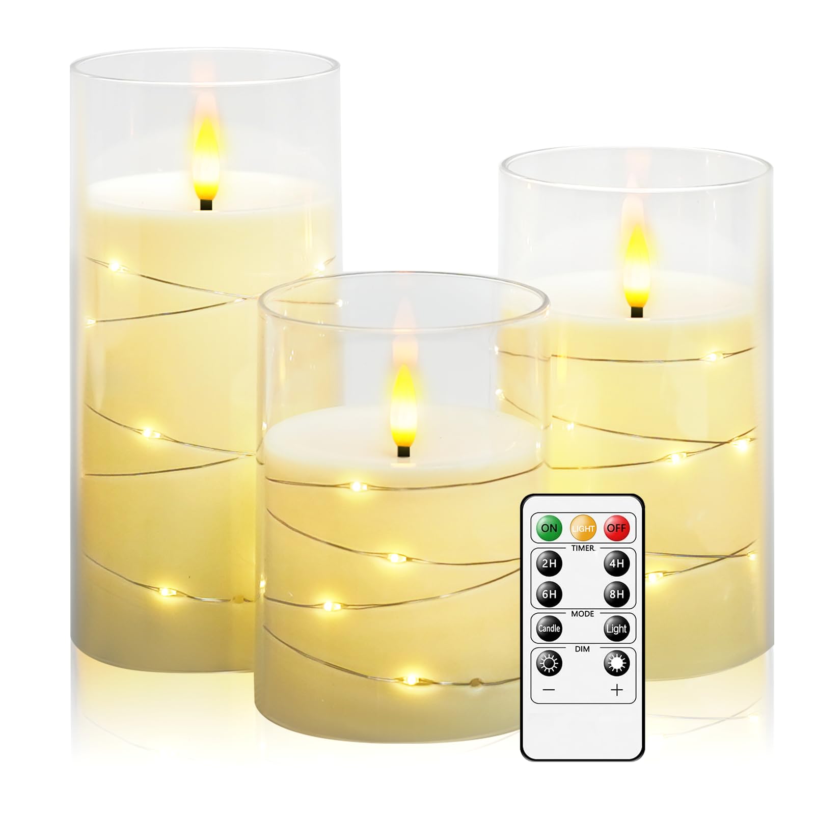 Amazon.com: Flameless Candles,with Embedded Star String, Set of 3 ...