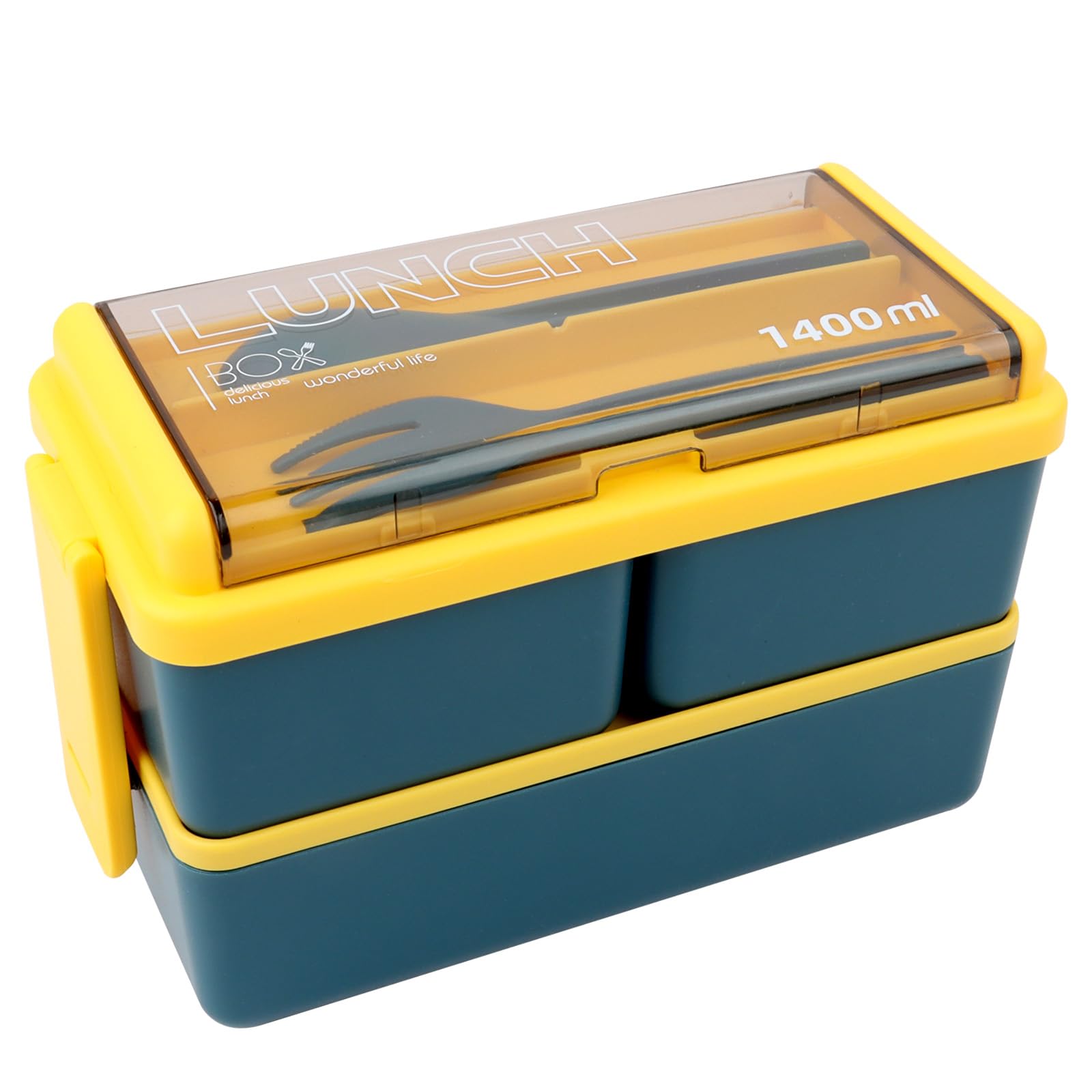 Enndily Bento Lunch Box for Kids 2 Layer Leakproof Lunch Box with Built ...