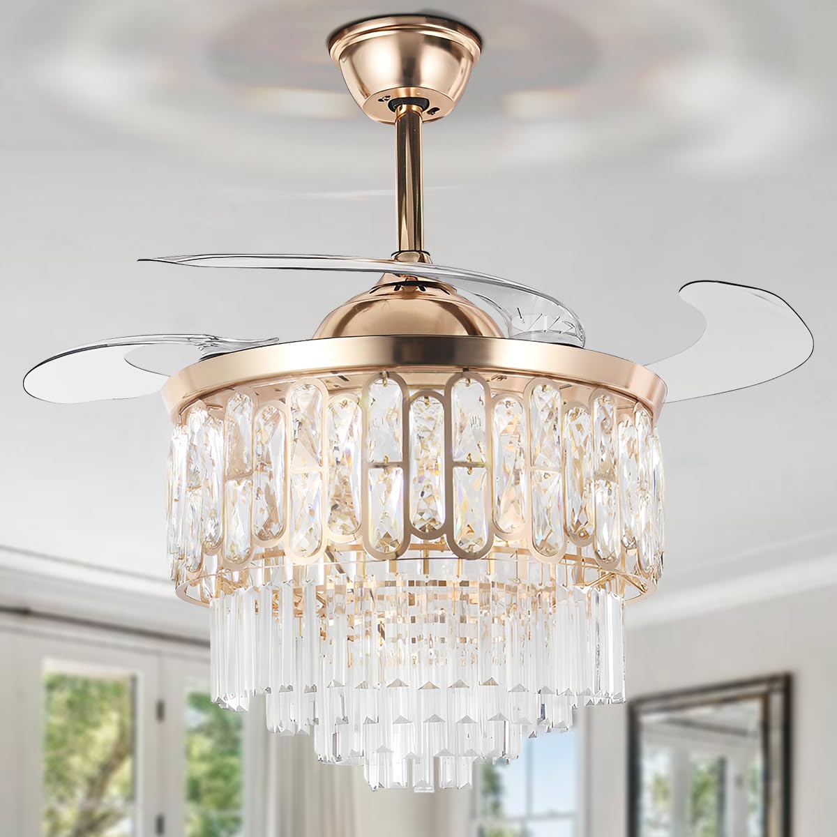 Fandian Crystal Ceiling Fan with Light and Remote,42inch Gold Celing ...