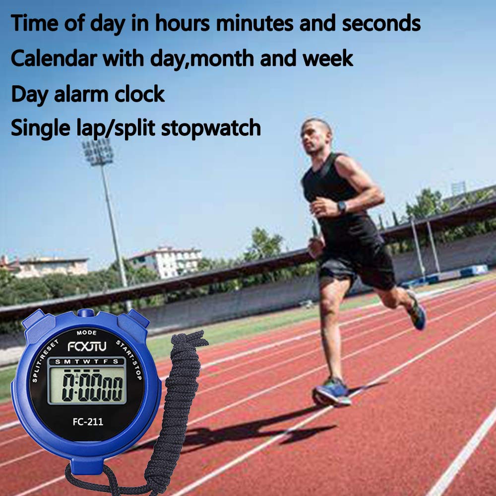 Buy Fcxjtu Digital Stopwatch Single Lap Split Memory Stopwatch 12 24 Hour Clock Alarm Timer