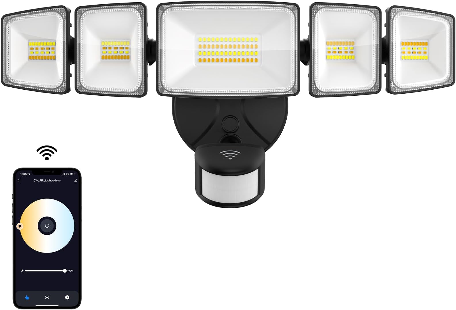 Onforu 5 Heads 55W LED Security Lights Motion Sensor Outdoor, 360° Wide ...