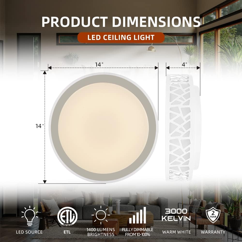 Snapklik.com : VICNIE LED Flush Mount Ceiling Light, 14 Inch Dimmable ...