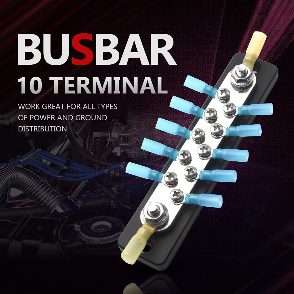 Buy MICTUNING 10 Terminal Bus Bar Kit - 600V Bus Bar Ground ...