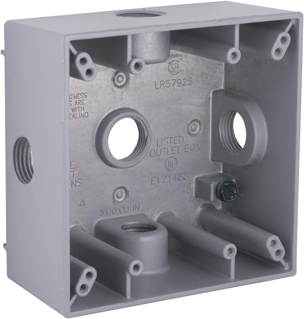 2-Gang Weatherproof Box, Five 1/2 in. Threaded Outlets, Gray ...